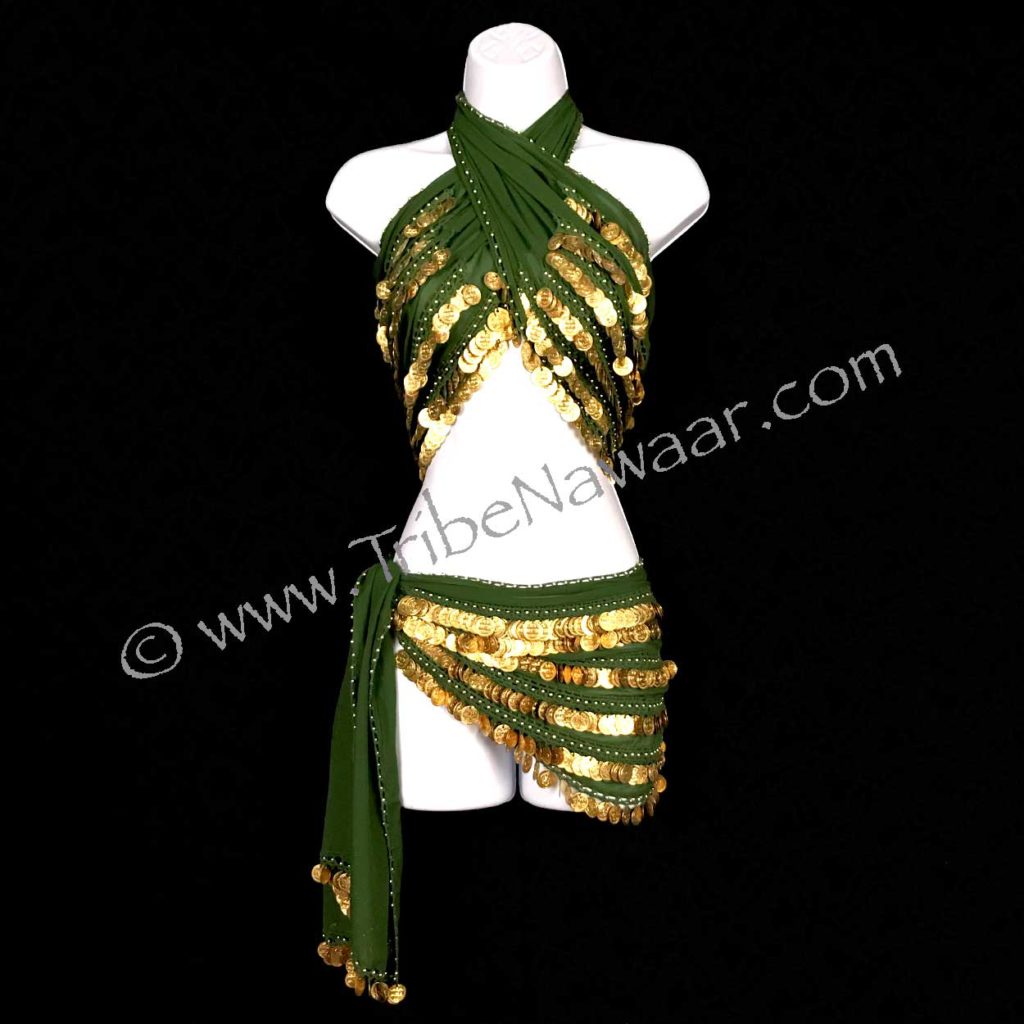 Deluxe Green & Gold Coin Hip Scarf - Tribe Nawaar