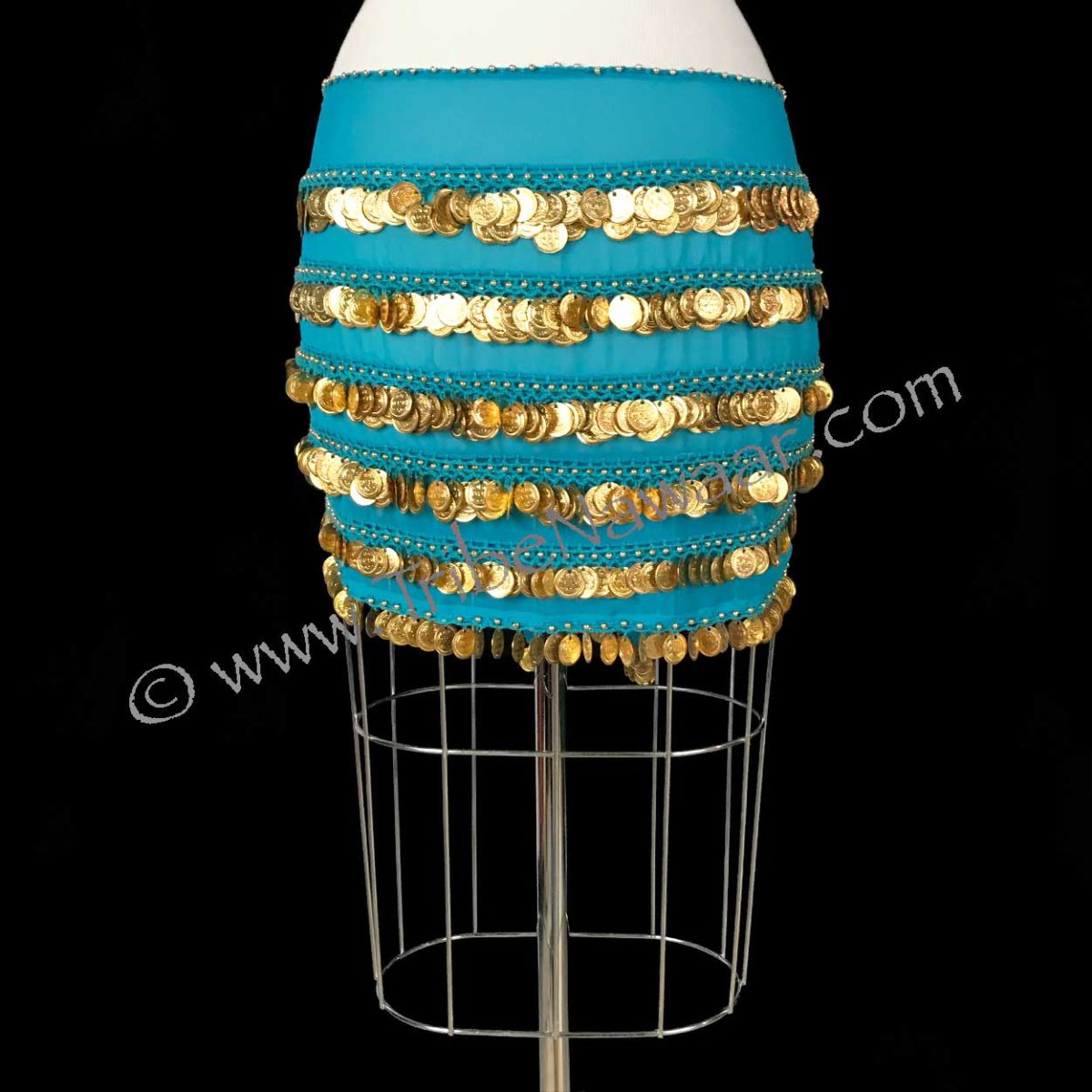 Deluxe Turquoise & Gold Coin Hip Scarf - Tribe Nawaar