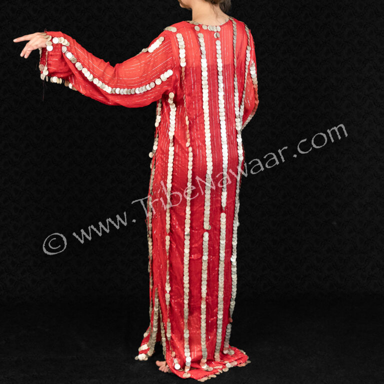 Red Saidi Dress With Silver Coins (Consignment chcam1-3) - Tribe Nawaar